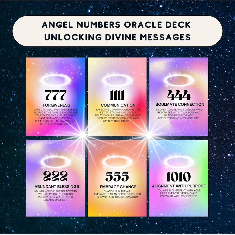 Bundle Angel Numbers Oracle Deck Printable Angel Numbers Card Unique Tarot Card Deck Digital