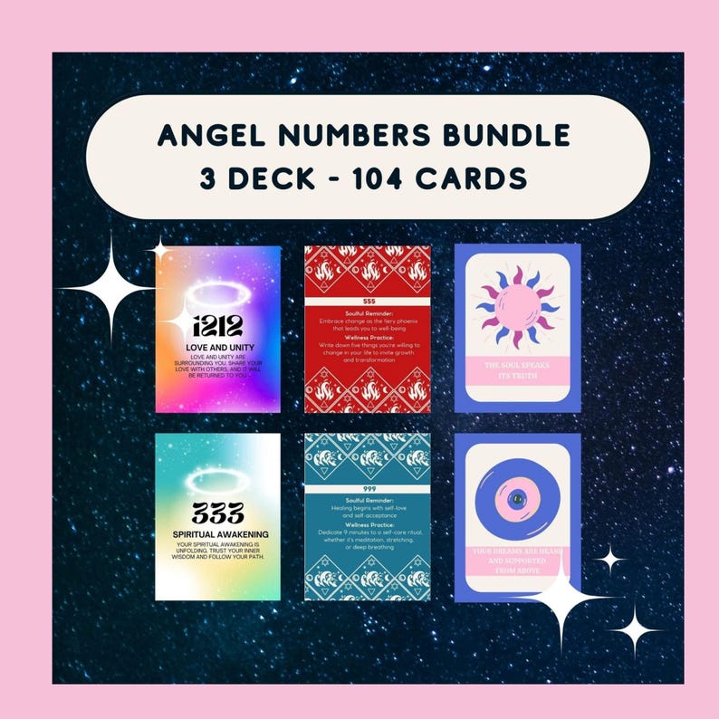 BUNDLE Angel Numbers Oracle Deck Printable Angel Numbers Card Unique ...