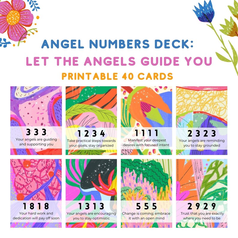 Angel Numbers Oracle Deck 40 Printable Angel Numbers Card Numerology ...