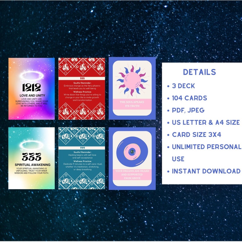 BUNDLE Angel Numbers Oracle Deck Printable Angel Numbers Card Unique ...