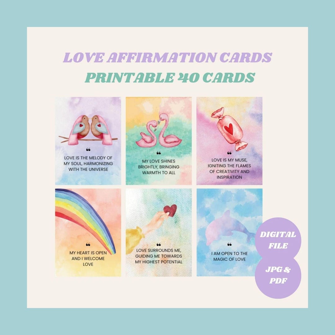 Love Affirmation Cards Printable Digital Download Affirmation Cards ...