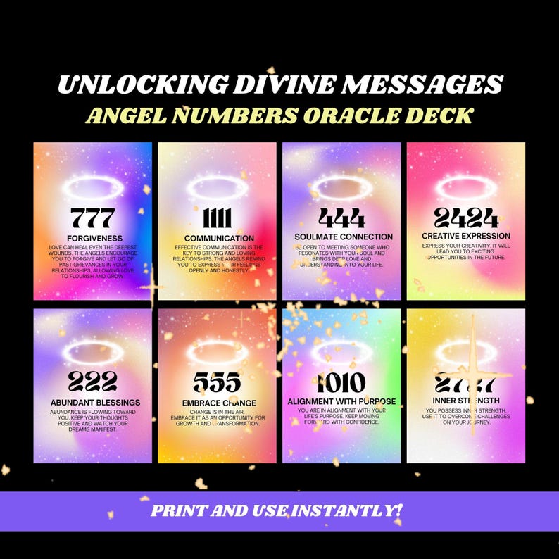 Angel Numbers Oracle Deck Printable Angel Number Cards Unique Tarot ...