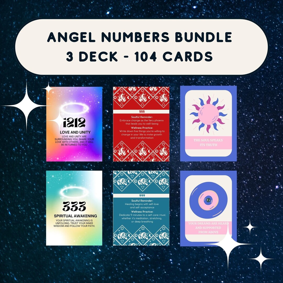BUNDLE Angel Numbers Oracle Deck Printable Angel Numbers Card Unique ...