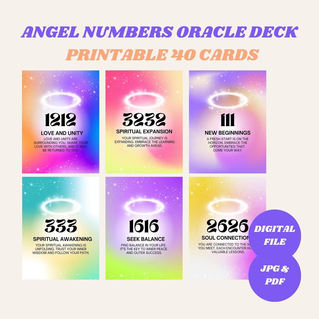 Angel Numbers Oracle Deck 40 Printable Angel Numbers Card Unique Tarot ...