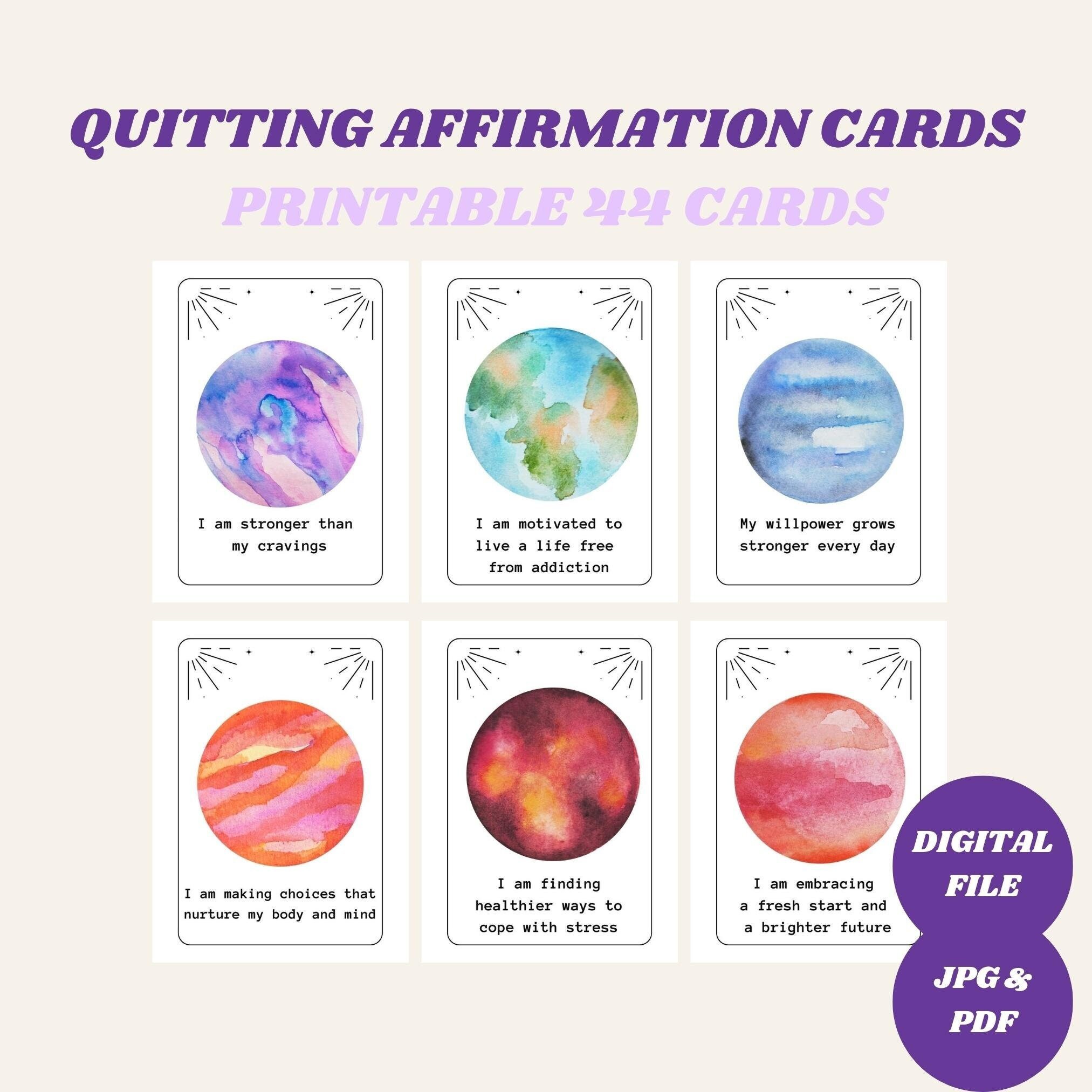 Quitting Affirmation Cards Printable Card Quitting Support Cards Self ...