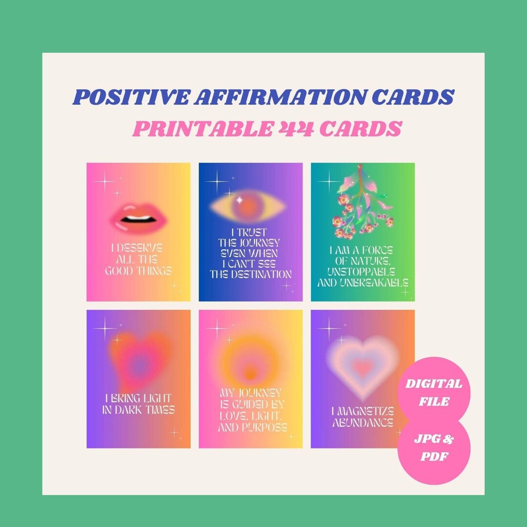Positive Affirmation Cards Printable Colorful Positivity and Gratitude ...