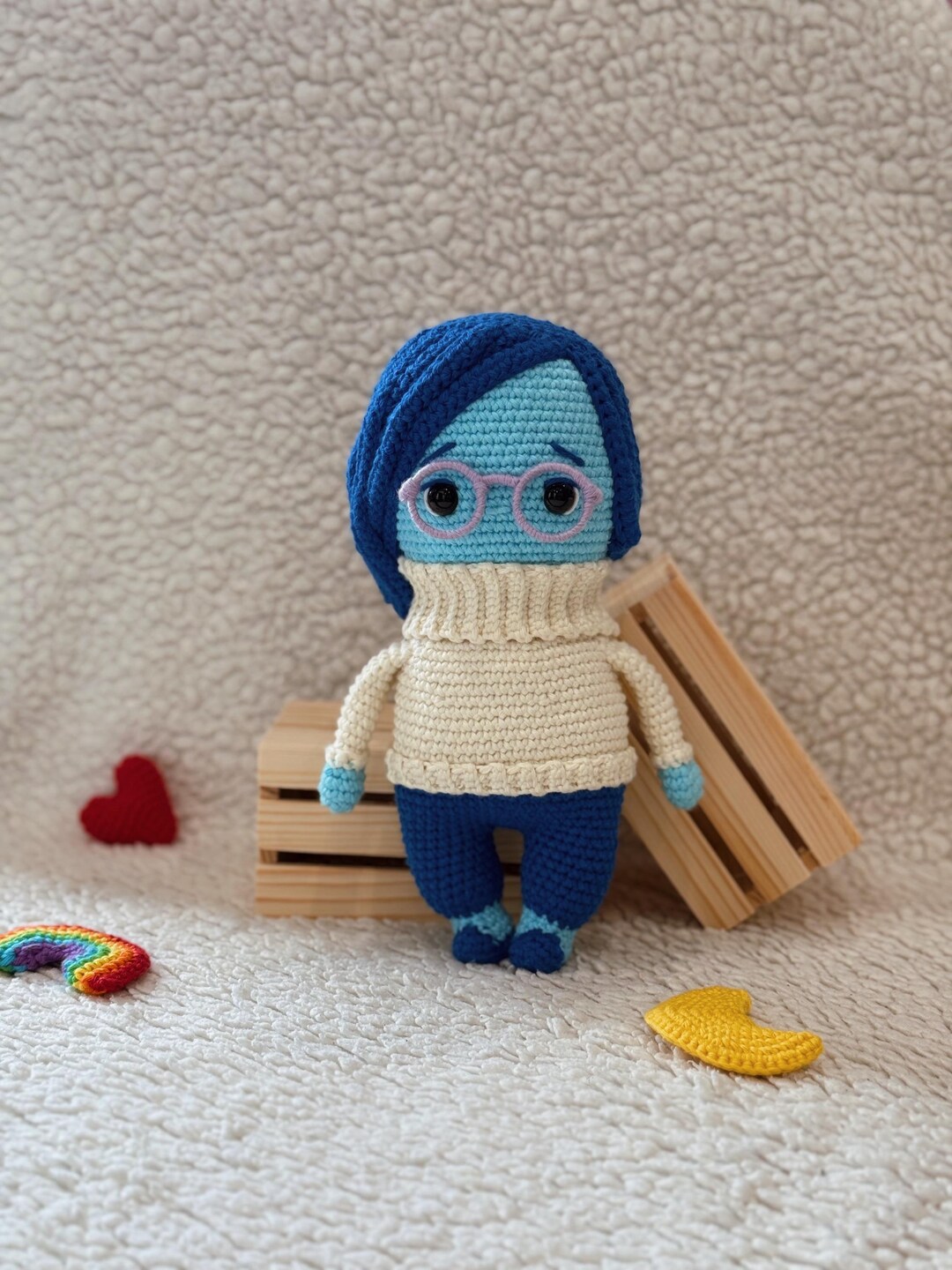 Sadness Amigurumi Doll – Inside Out | Handmade Crochet 30 Cm ...