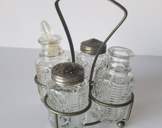 Tales of Sheffield Cut Glass Jars & Tote / Salad Set / Salt and Pepper ...