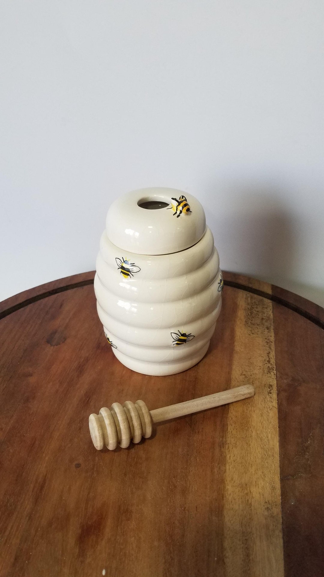 Vintage Beehive Skep Honey Pot Bees Flowers With Dipper Spoon & Lid - Etsy
