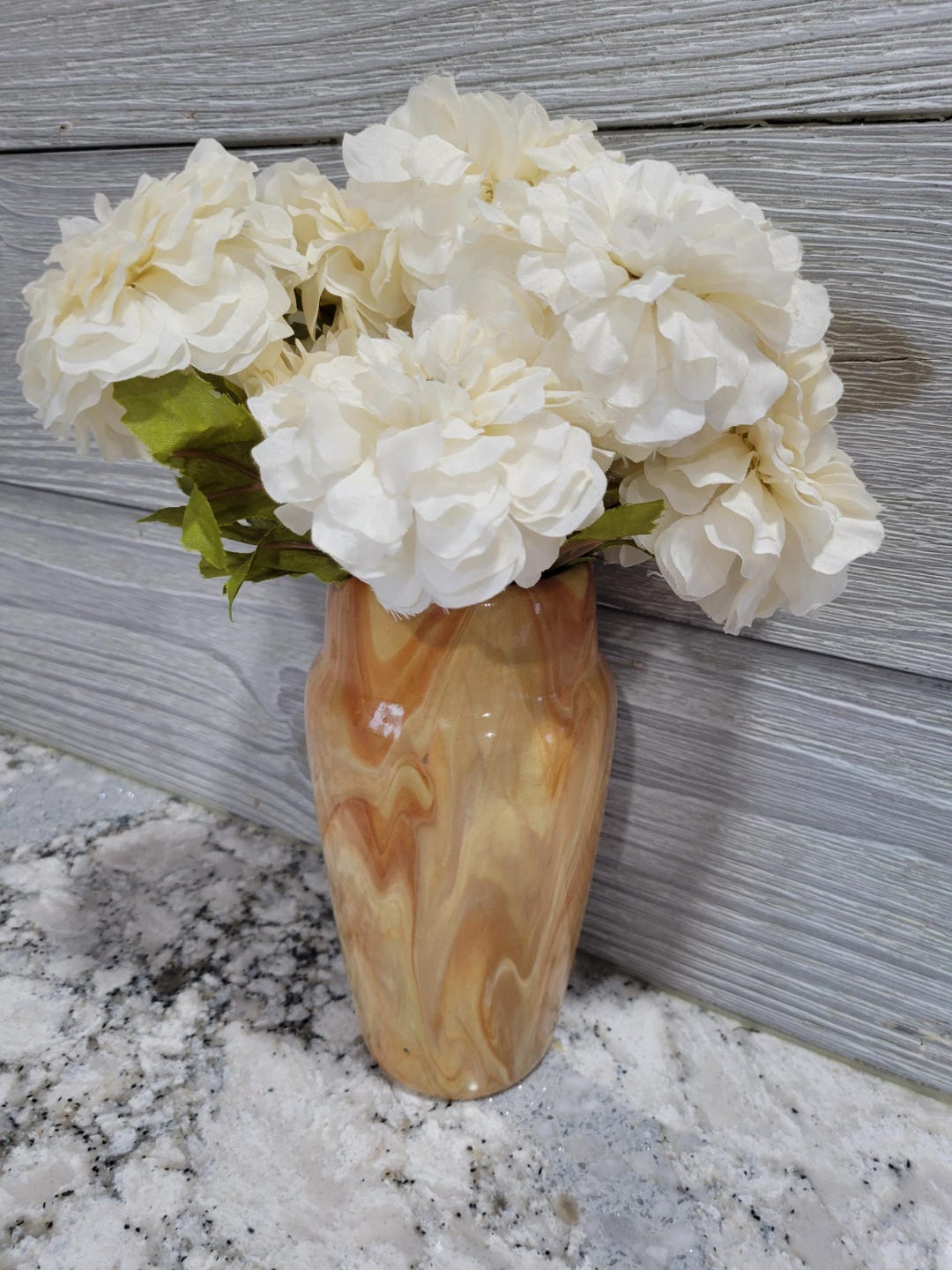 Vintage Weller Art Deco Pottery Vase • 7" Marbleized Buttery Caramel ...
