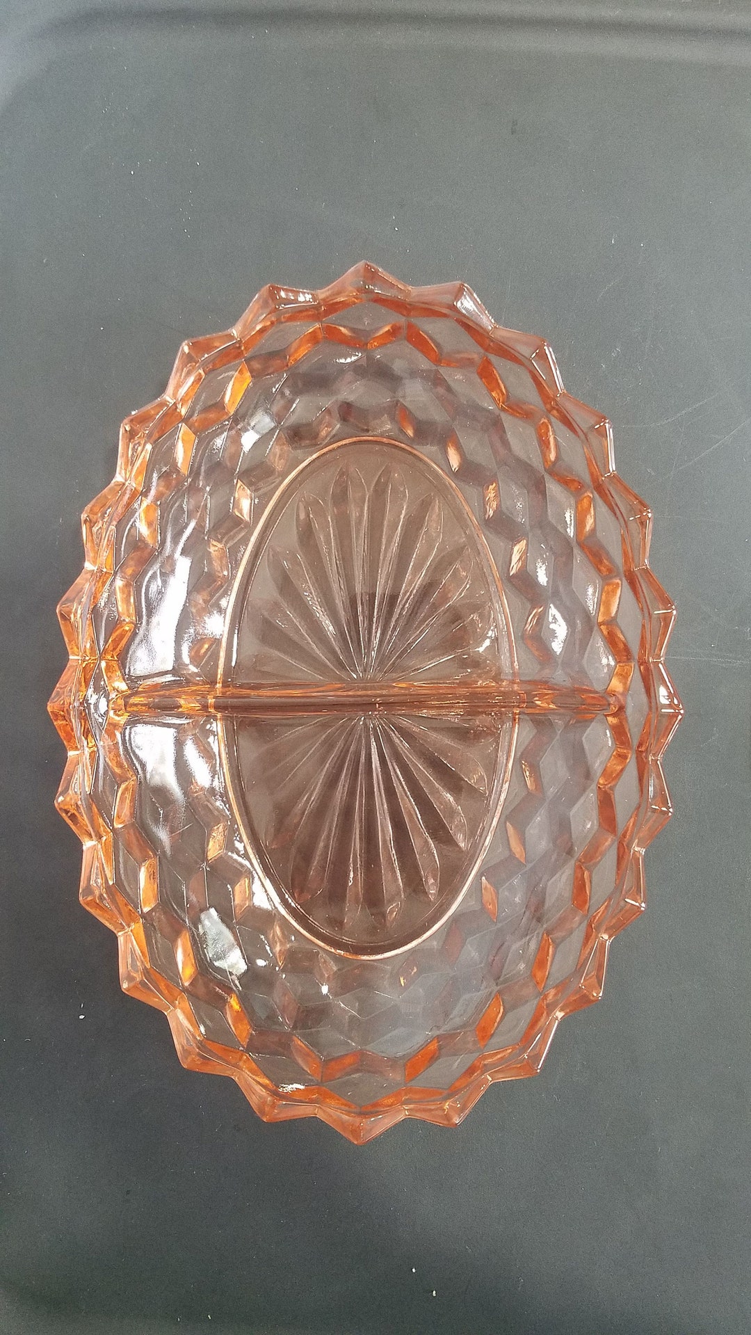 Vintage Indiana Colony Pink Peach Whitehall Cubist Pattern Divided Oval ...
