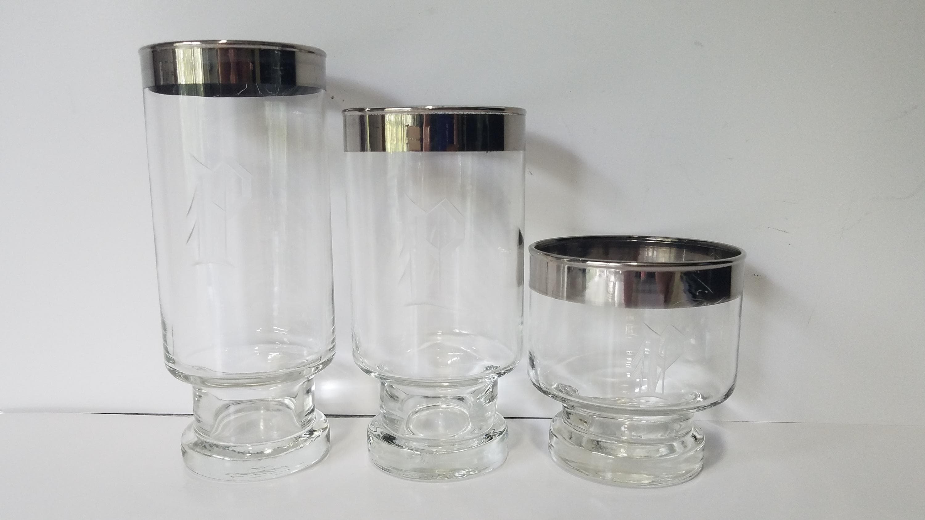 Vintage Silver Rim Drinking Glasses / Etched Old English Font ...