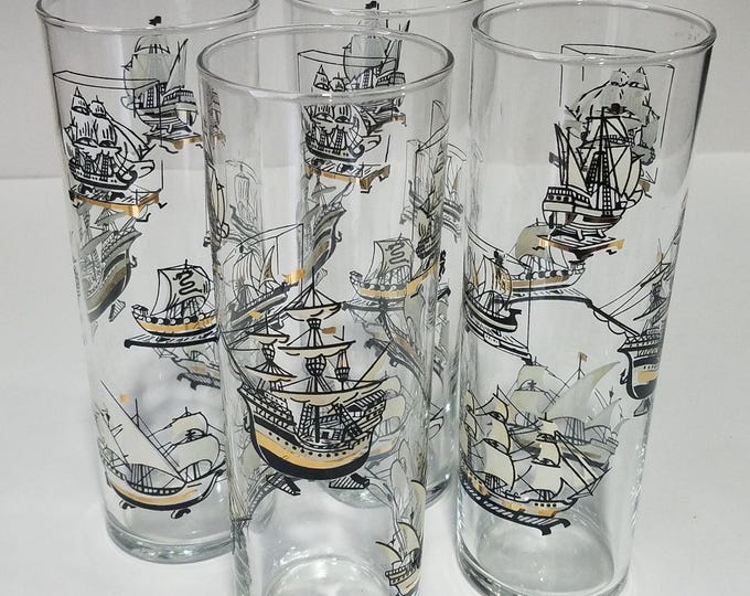 Vintage Libbey Glassware – Clipper Ship Motif – 12 Oz Highball Tumbler ...