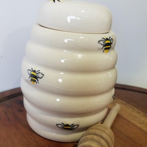 Vintage Beehive Skep Honey Pot Bees Flowers With Dipper Spoon & Lid - Etsy