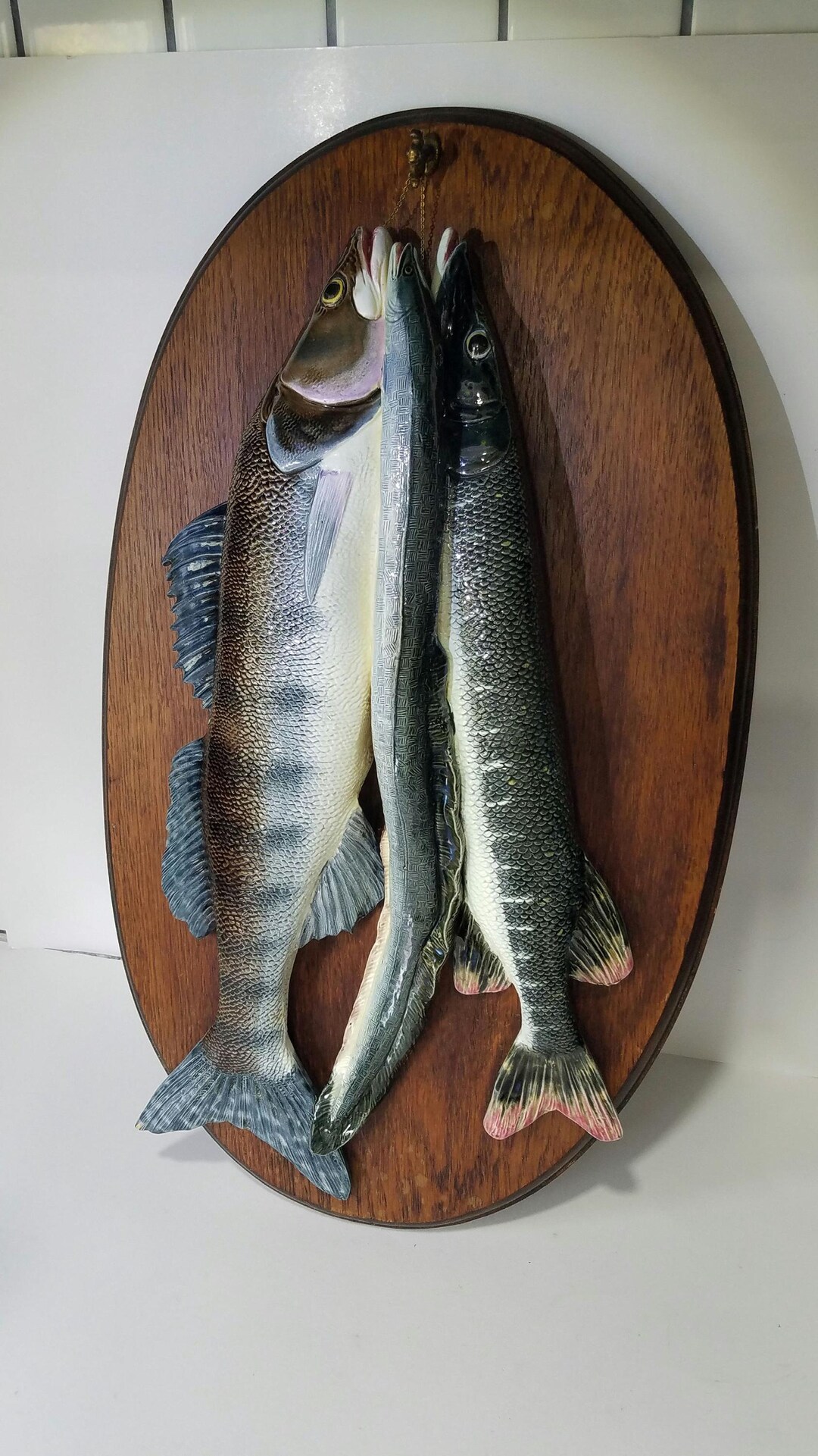 Hanging Fish Sculpture / Art Still Life / Majolica Painted Ceramic ...