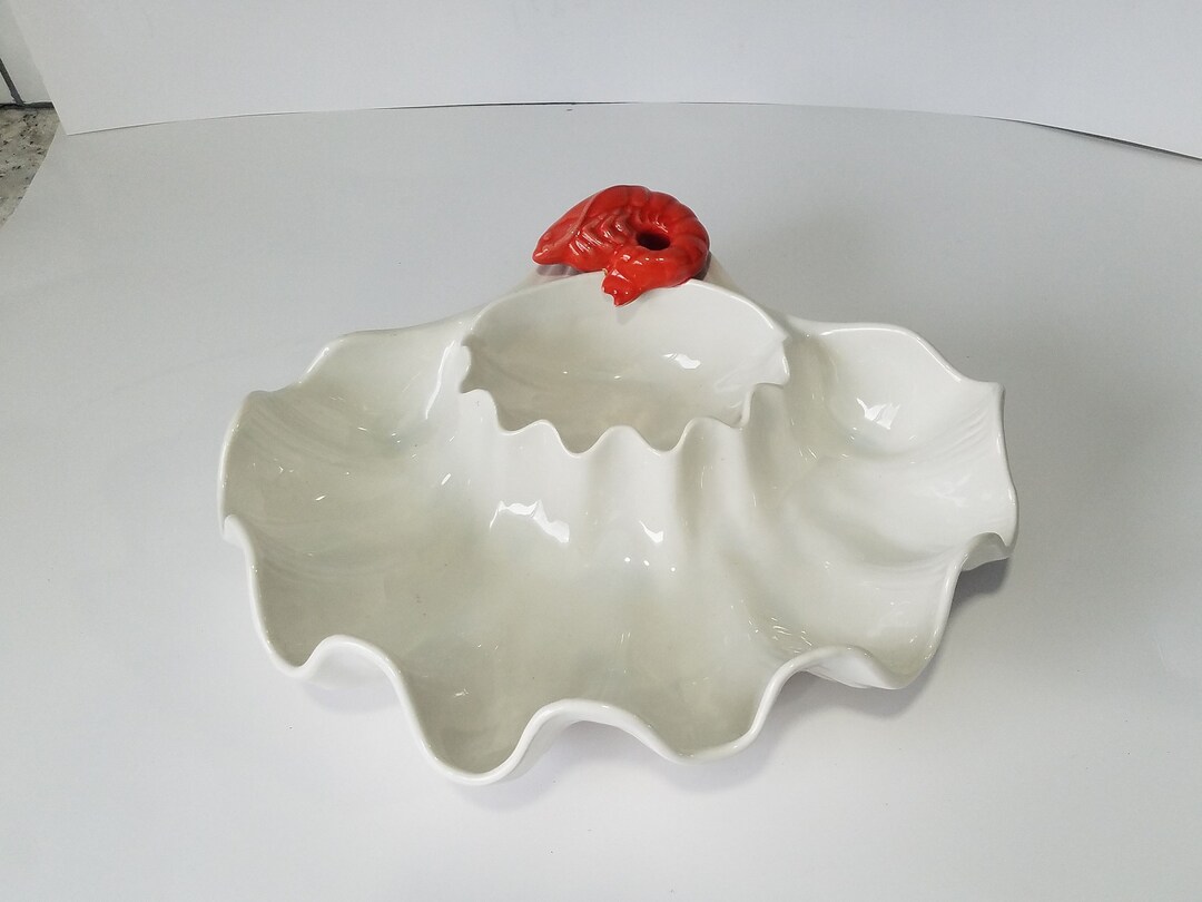 1980s Vintage Ceramic Clam Shell Shrimp Cocktail Dish / White Art ...