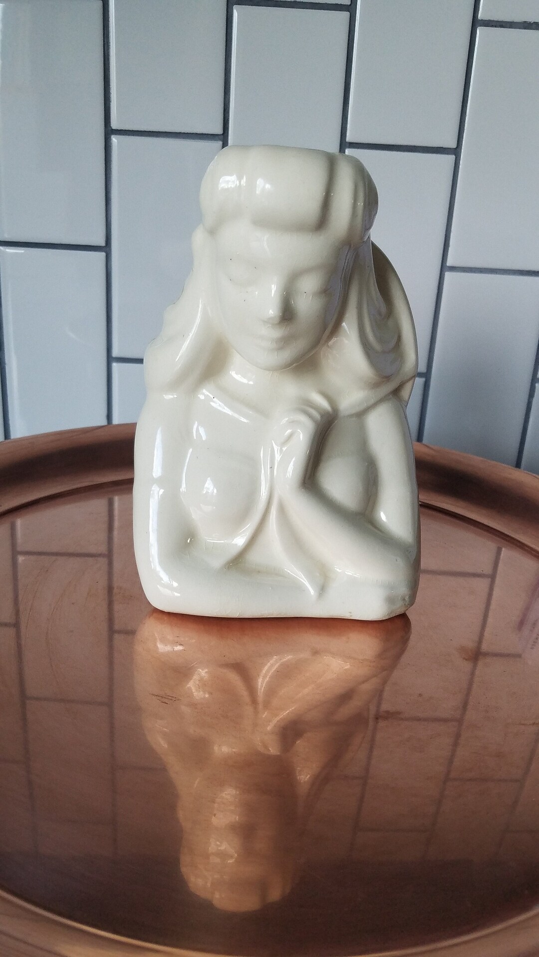 Vintage Ceramic Head Vase / Demure Lady / Hat Ribbon Bow / Flower Pot ...