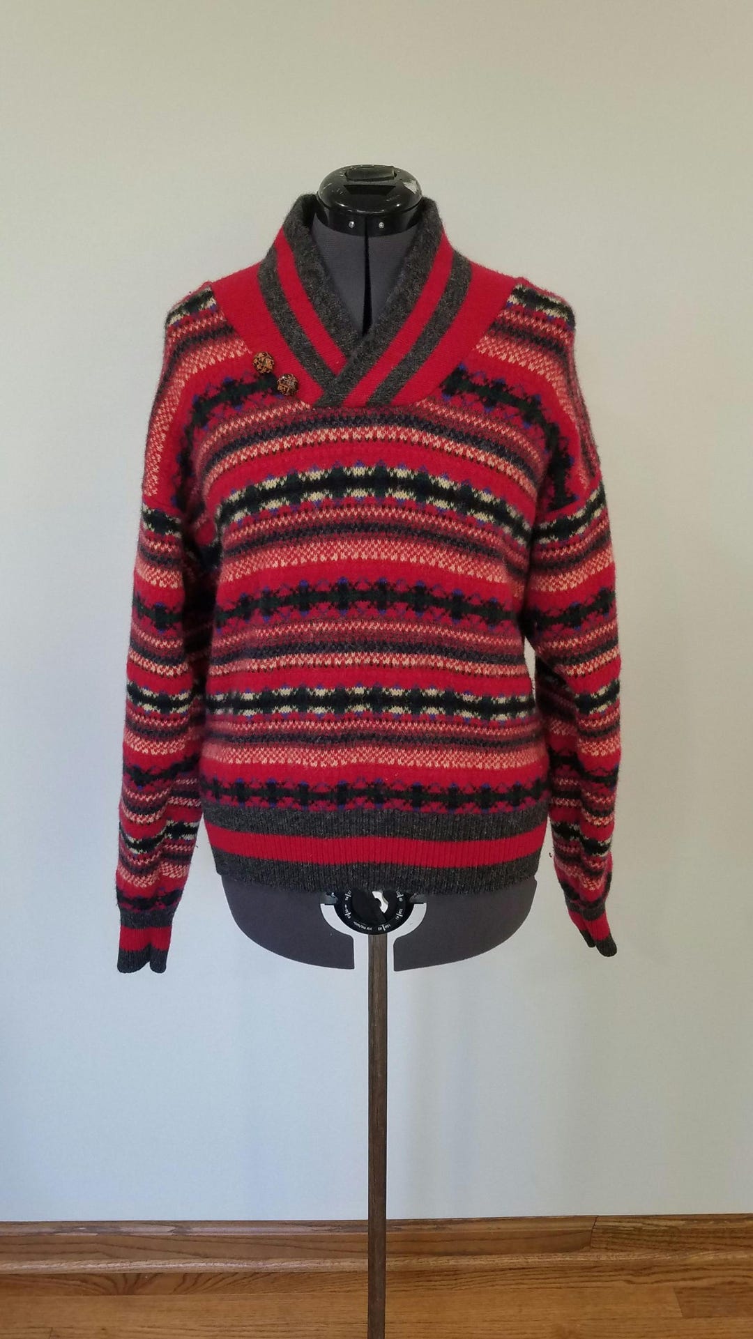 Vintage Marshall Fields Fair Isle Lambswool Sweater / Red / Long Sleeve ...
