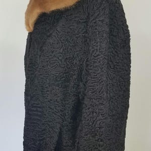 Vintage Black Karakul Sheep and Tan Mink Collar Fur Coat by Gaylon ...