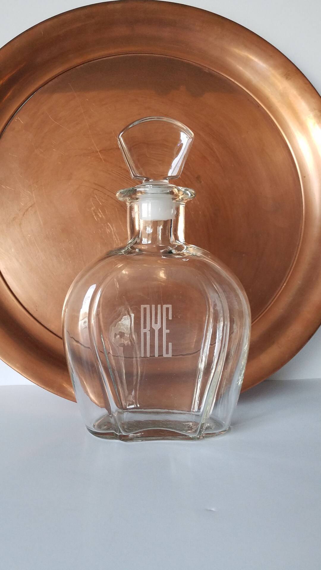 Etched RYE Heavy Decanter Bottle With Stopper / MCM 1950s / Hollywood ...