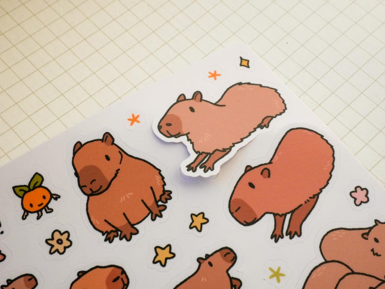 Capybara Sticker Sheet | Cute Capybara Vinyl Stickers for Journaling - Etsy