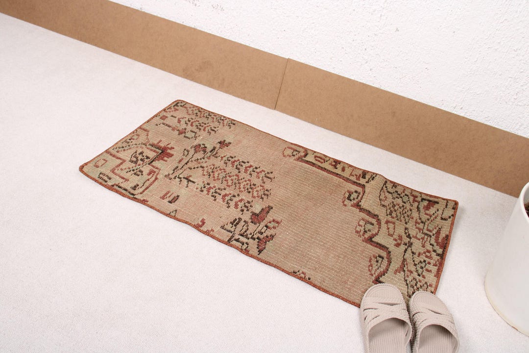 Turkish Vintage Rug 1.5x3.1 Ft (46x94 Cm), Brown Abstract Wool Rug - Etsy