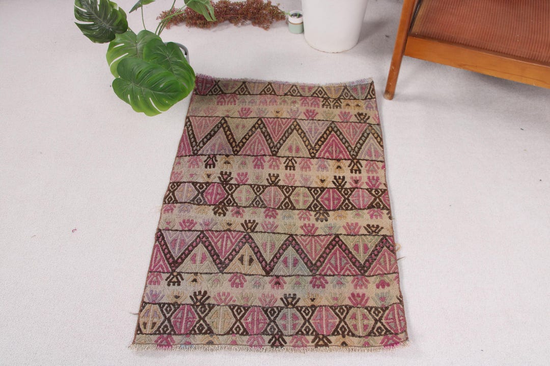 Turkish Kilim, Vintage Kilim, Embroieered Small Kilim, Anatolian Kilim ...