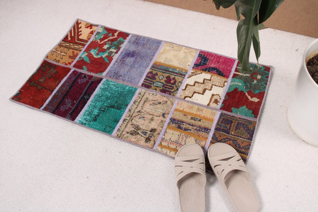 Vintage Patchwork Turkish Door Mat, Colorful Rug, 2x3ft, Multicolor ...