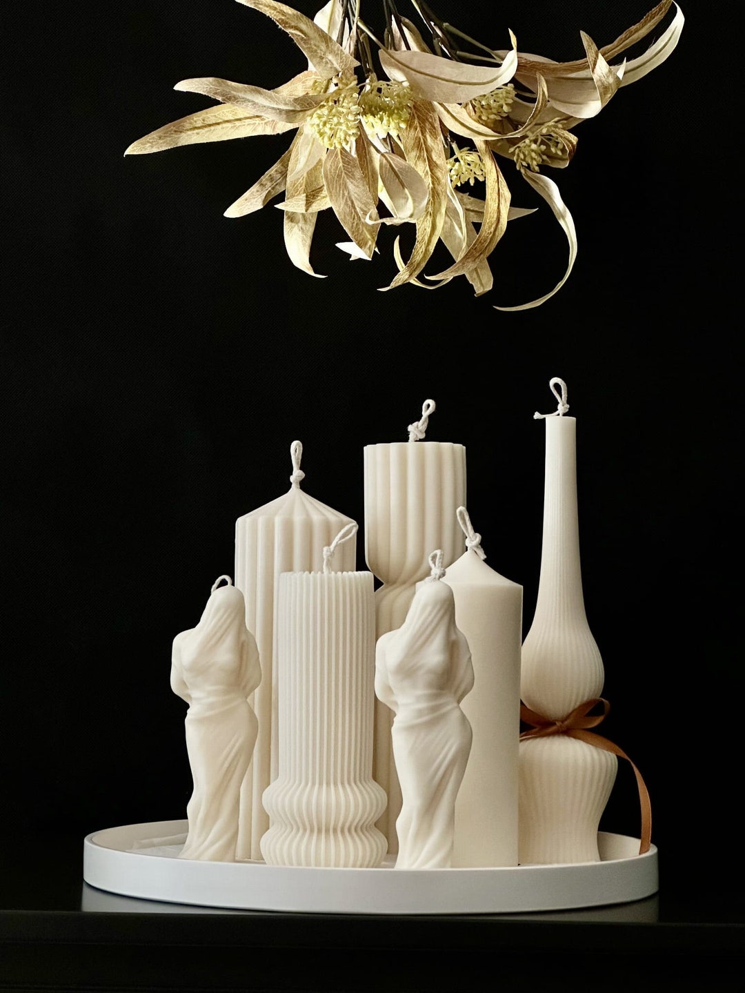 Large Set of 7 Candles With Tray,xxl Set Kerzen,soy Candles,riesiges ...