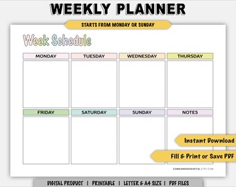 Weekly Schedule for Kids Printable, Wall Schedule, Digital Planner ...
