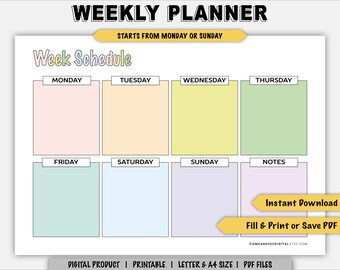 Weekly Schedule for Kids Printable, Wall Schedule, Digital Planner ...
