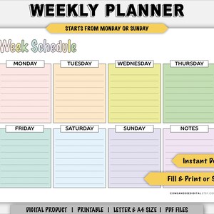 Weekly Schedule for Kids Printable, Wall Schedule, Digital Planner ...