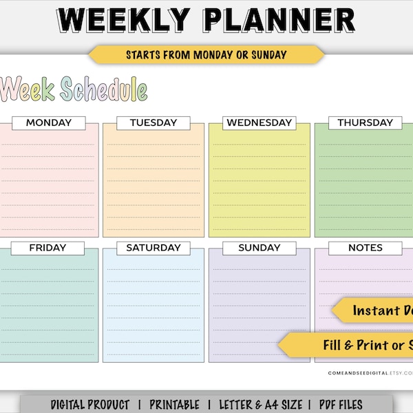 Weekly Schedule for Kids Printable, Wall Schedule, Digital Planner ...