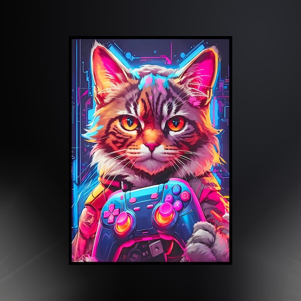 Gaming Cat Poster - Etsy