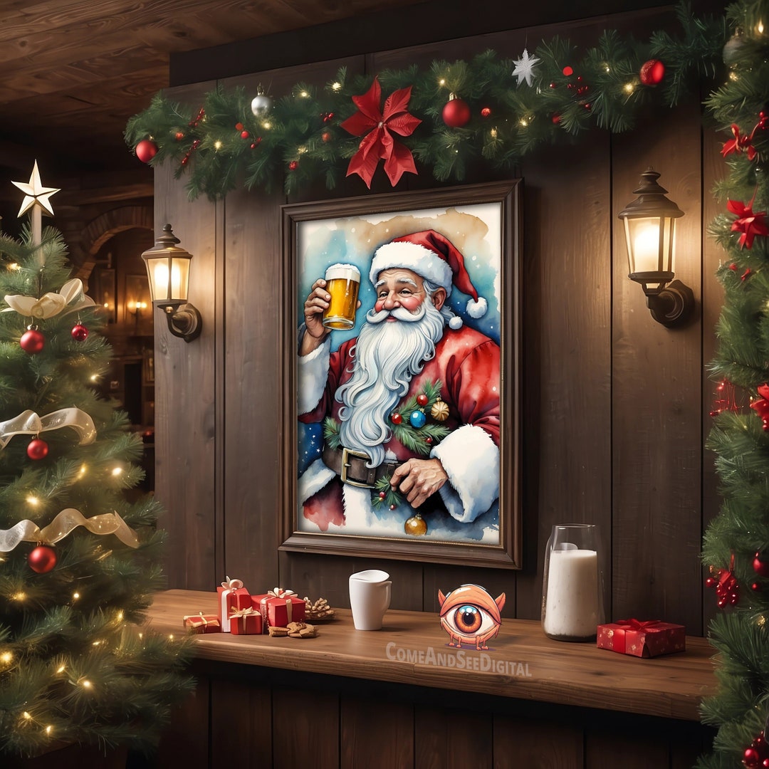 Santa Claus Drinking Beer Printable Poster, Instant Download, Funny ...