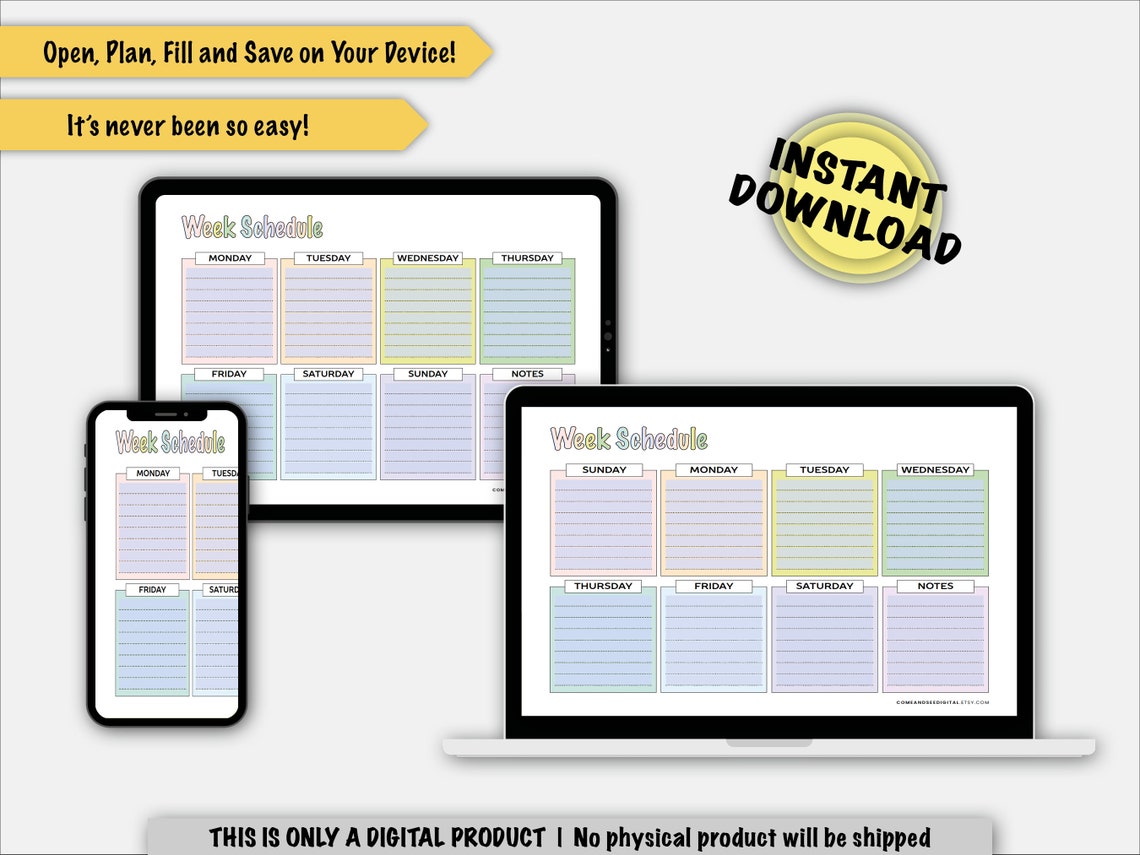 Weekly Schedule for Kids Printable, Wall Schedule, Digital Planner ...