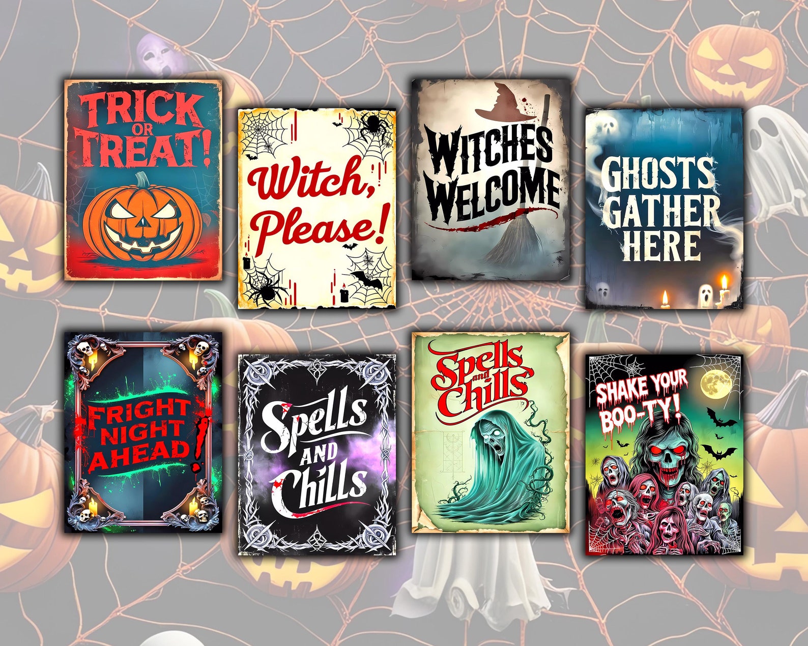 Set of 20 Printable Halloween Posters Spooky & Fun Digital Wall Art for ...
