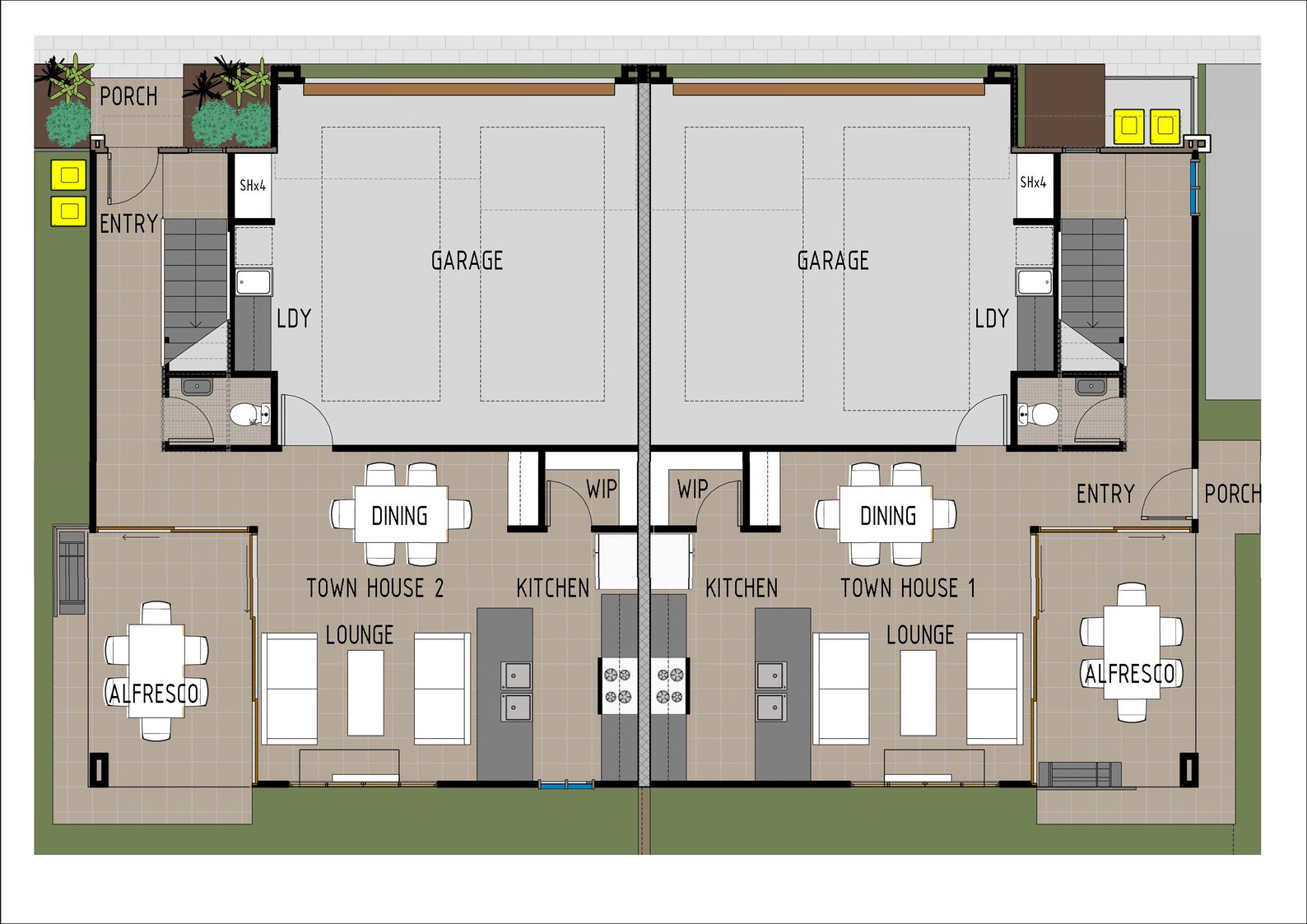 Modern Duplex Design - Dimensioned Floor Plan & External Elevation ...