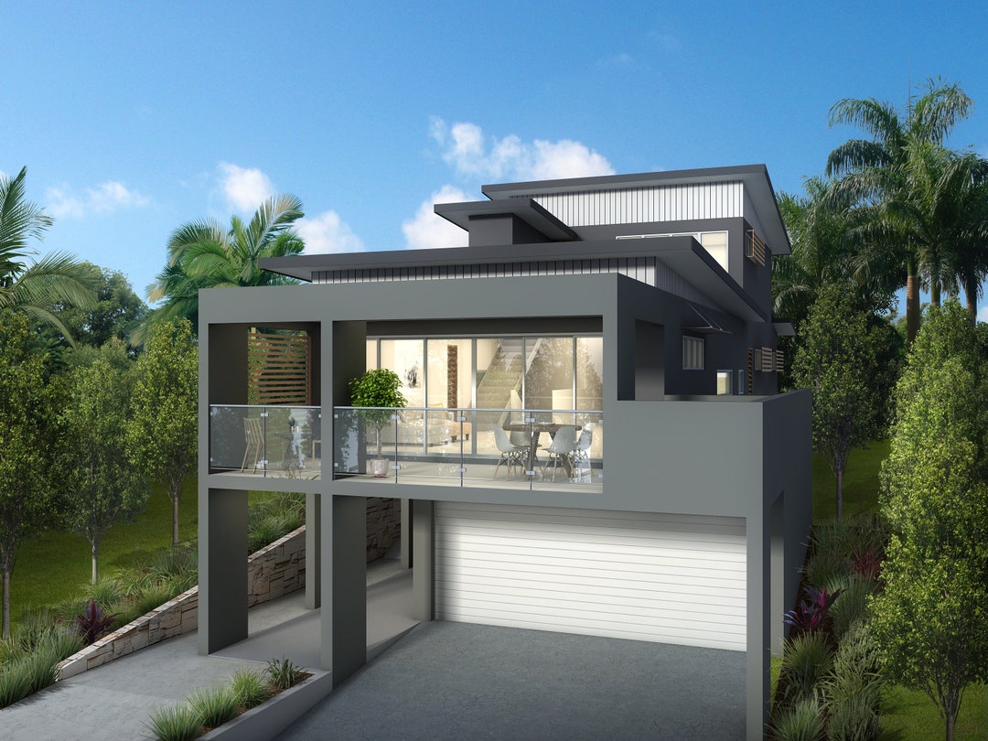 Modern 5 Bedroom House Design: Dimensioned Floor Plan & Elevation ...
