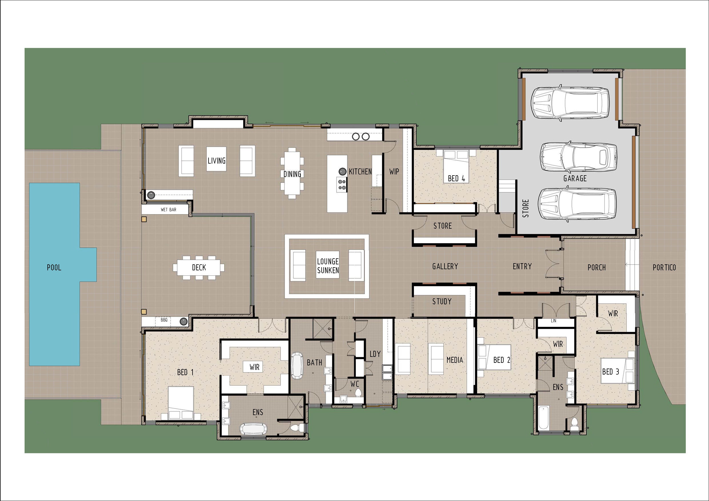 4 Bedroom Traditional House Design - Dimensioned Floor Plan & External ...