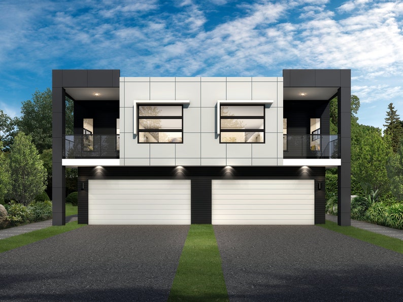 Modern Duplex Design - Dimensioned Floor Plan & External Elevation ...