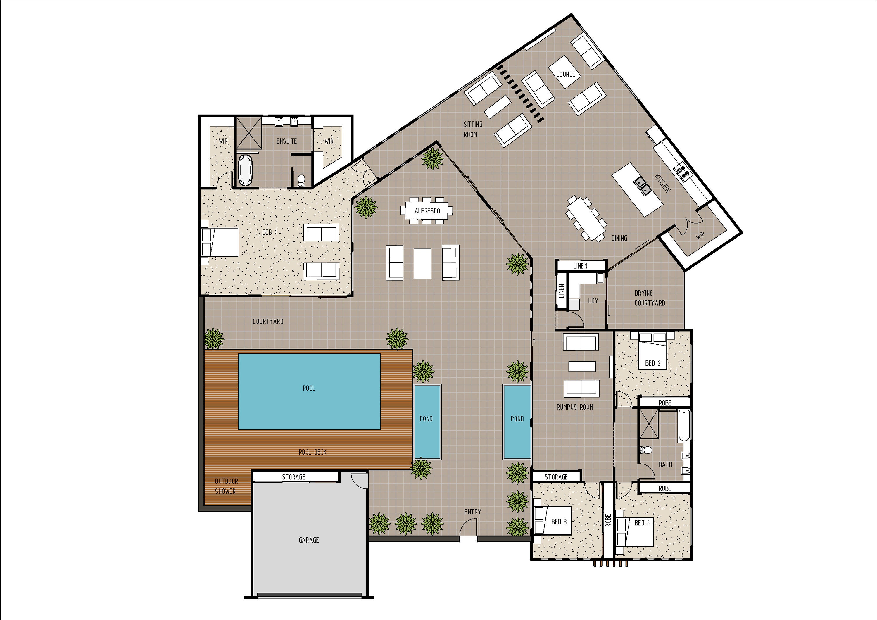 4 Bedroom Modern House Design - Dimensioned Floor Plan & External ...