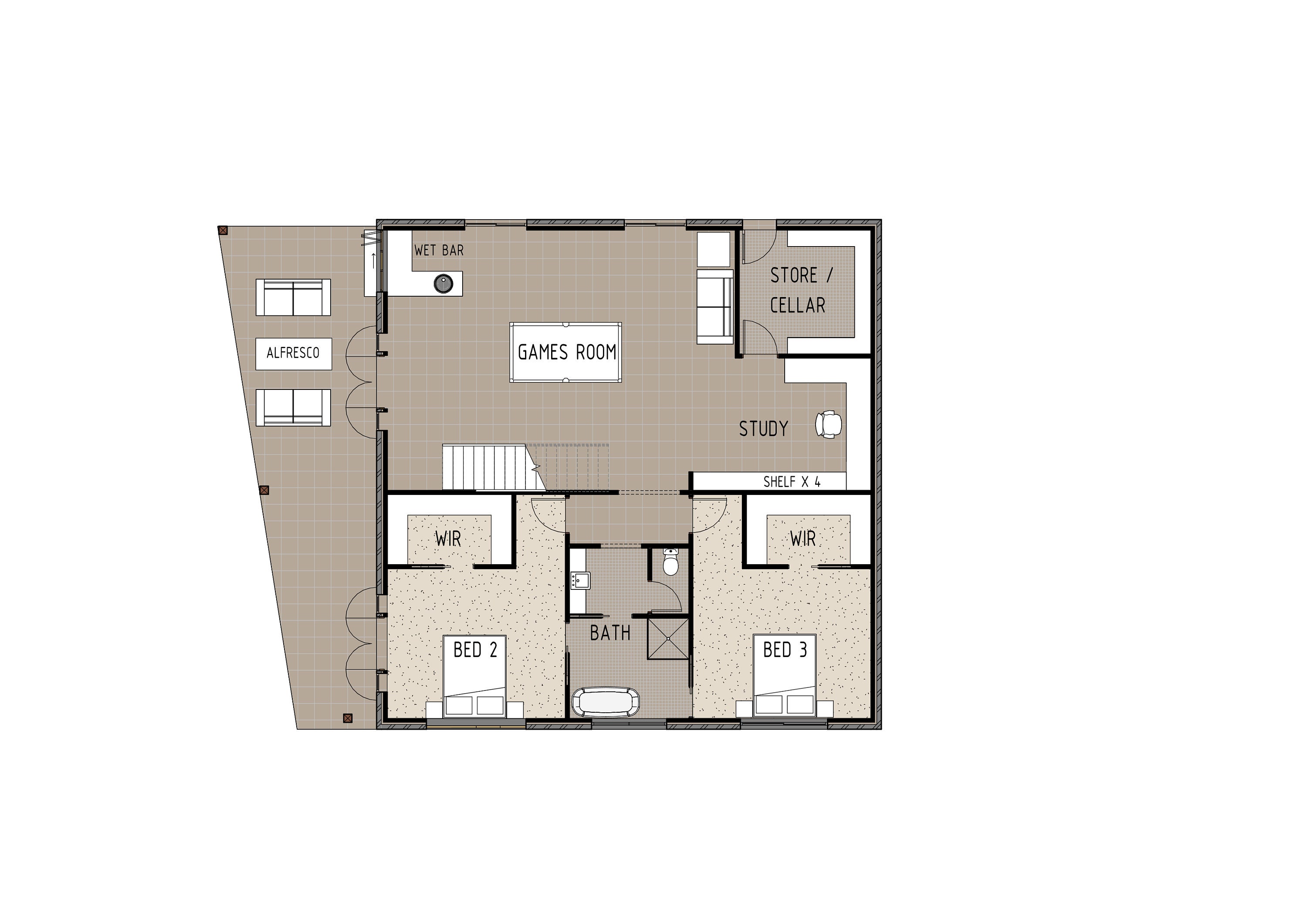 3 Bedroom Hamptons House Design - Dimensioned Floor Plan & External ...