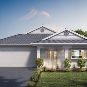 3 Bedroom Hamptons House Design - Dimensioned Floor Plan & External ...