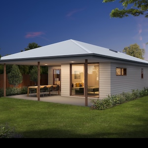 2 Bedroom Granny Flat Design: Dimensioned Floor Plan & Elevation ...