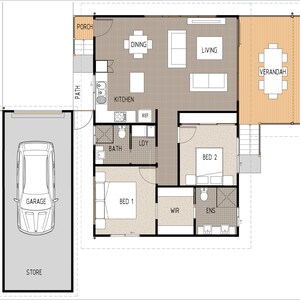 2 Bedroom Granny Flat Design - Dimensioned Floor Plan & External ...