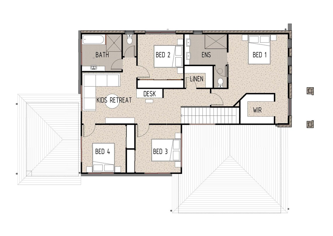 4 Bedroom Modern House Design Dimensioned Floor Plan & External ...