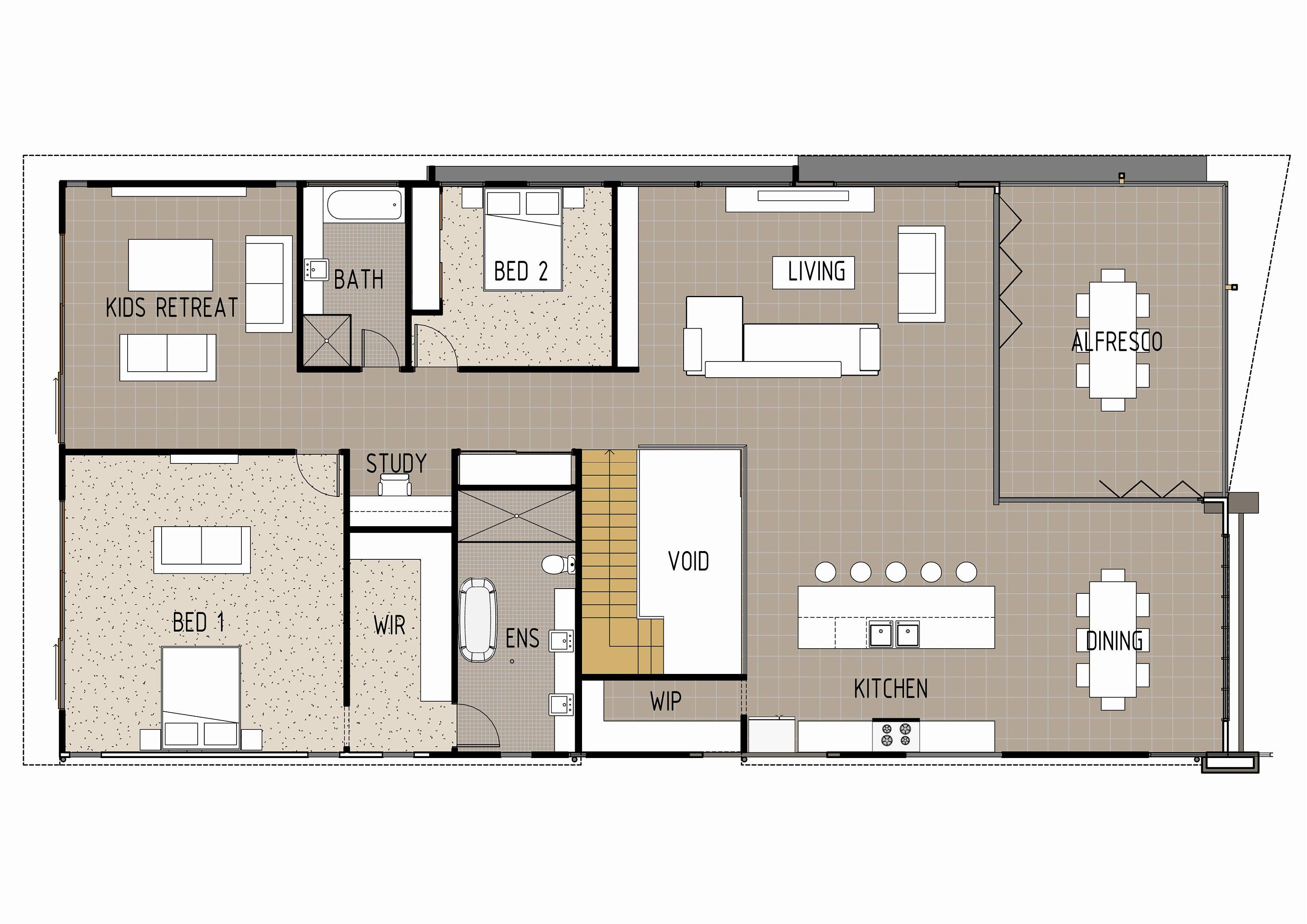 4 Bedroom Modern House Design - Dimensioned Floor Plan & External ...