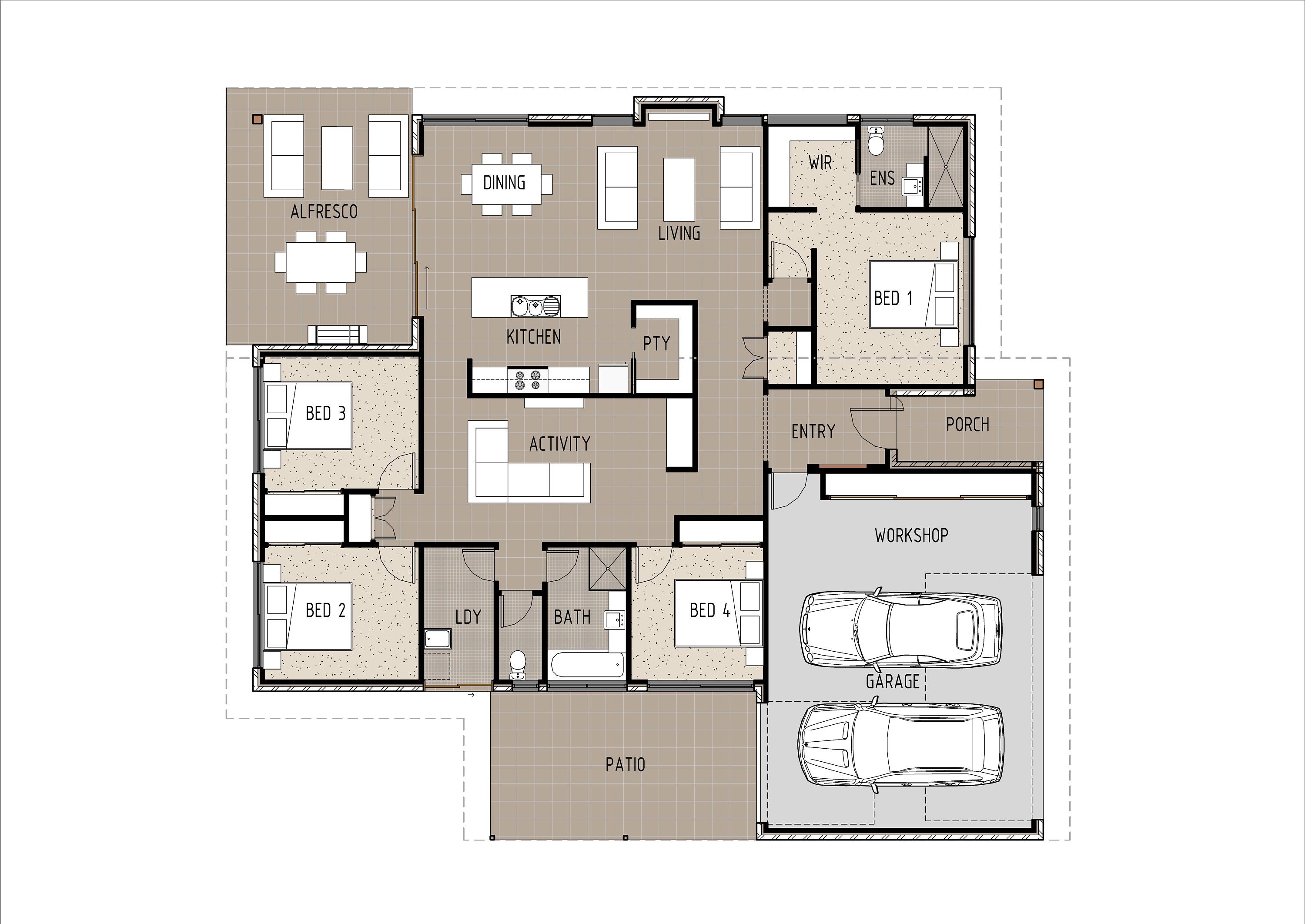 4 Bedroom Modern House Design - Dimensioned Floor Plan & External ...