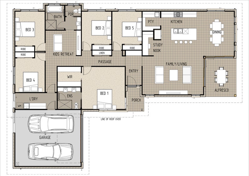 5 Bedroom Modern House Design - Dimensioned Floor Plan & External ...
